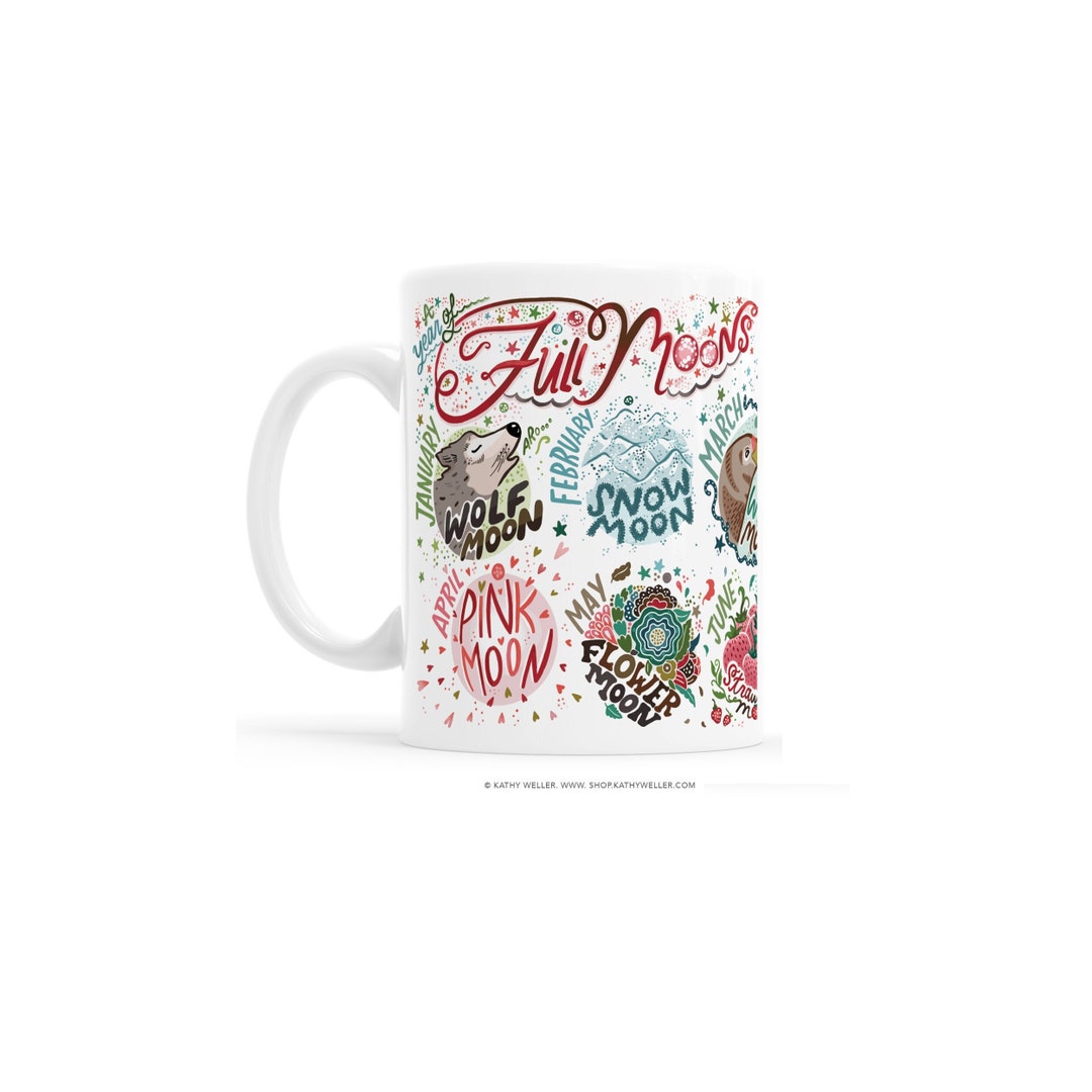 Full Moon Mug: Lunar Cycle Calendar, Illustrated Ceramic Mug - Etsy