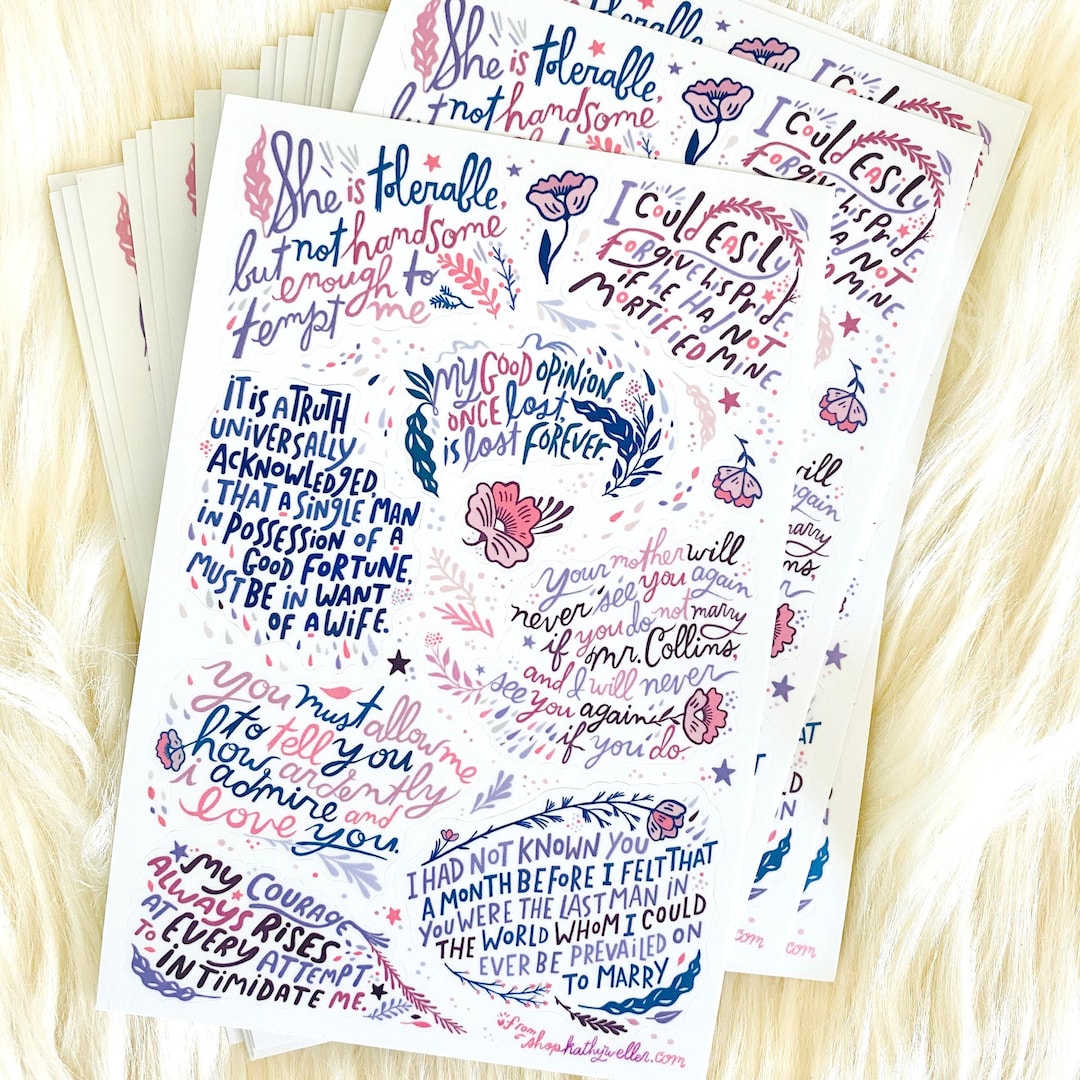 Pride and Prejudice Quote Stickers: Jane Austen Bookcore Sticker Sheet ...