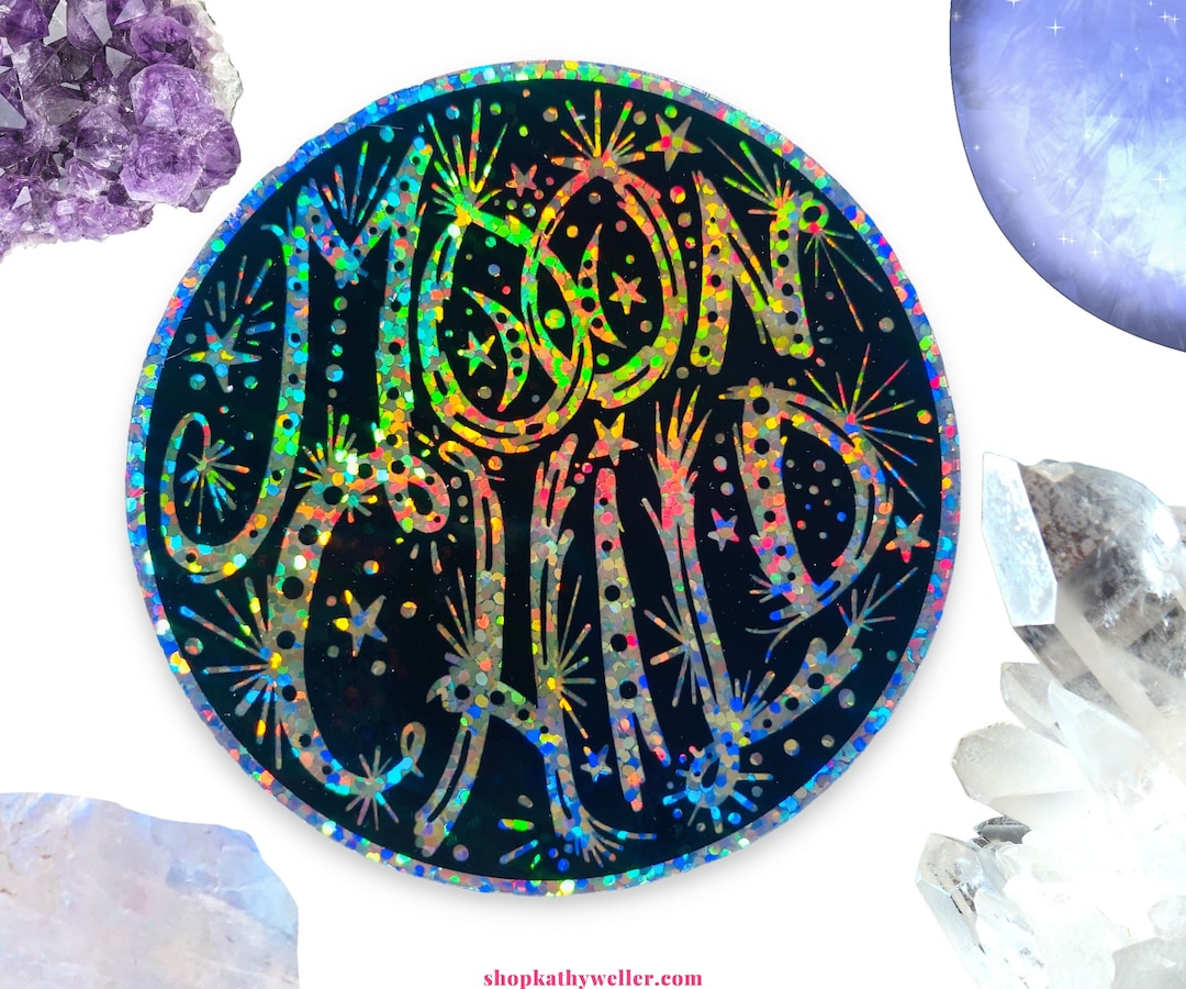Moon Child Holographic Sticker: Hand-lettered Glitter Vinyl Decal - Etsy