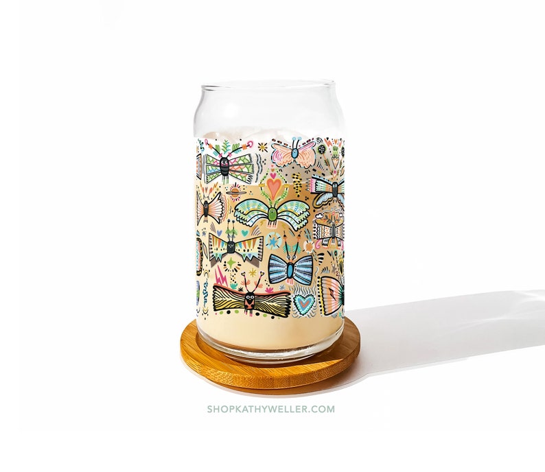 Colorful Moth Soda Can Glass: Illustrated Iced Coffee Cup - Etsy