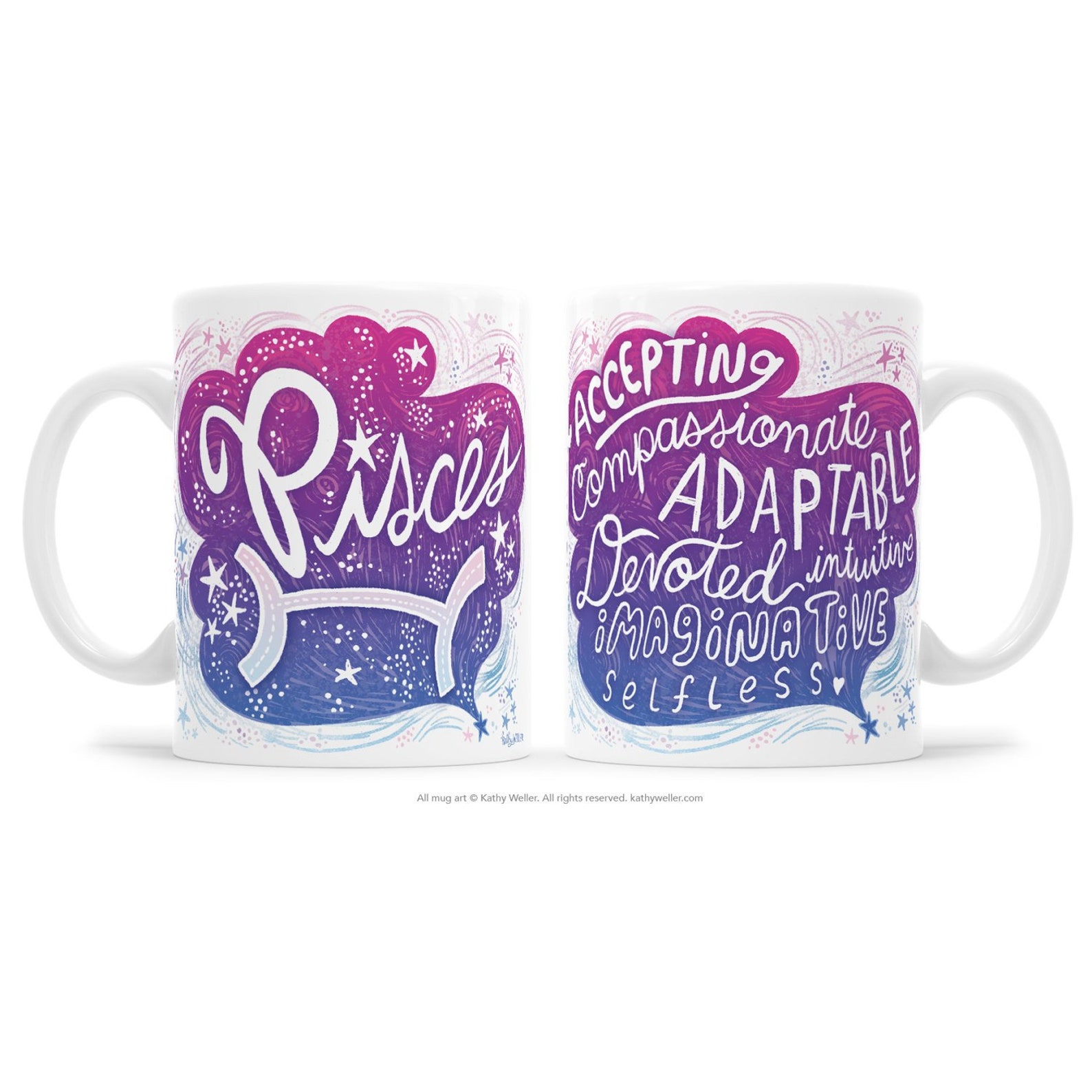 Purple Pisces Mug Hand Lettered Zodiac Mug Pisces Mug - Etsy