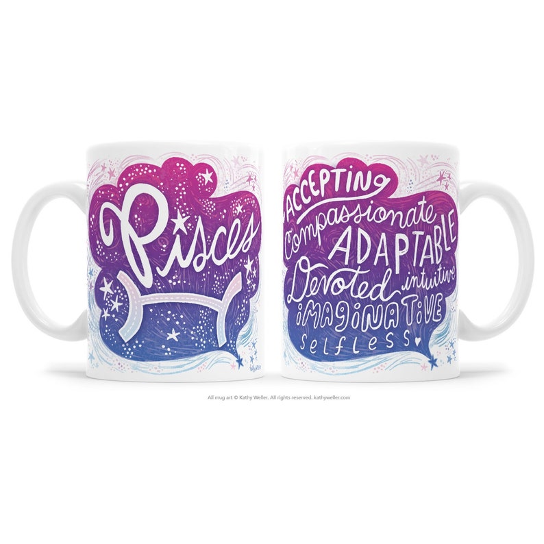 Purple Pisces Mug, Hand Lettered Zodiac Mug, Pisces Mug, Birthday Mug ...