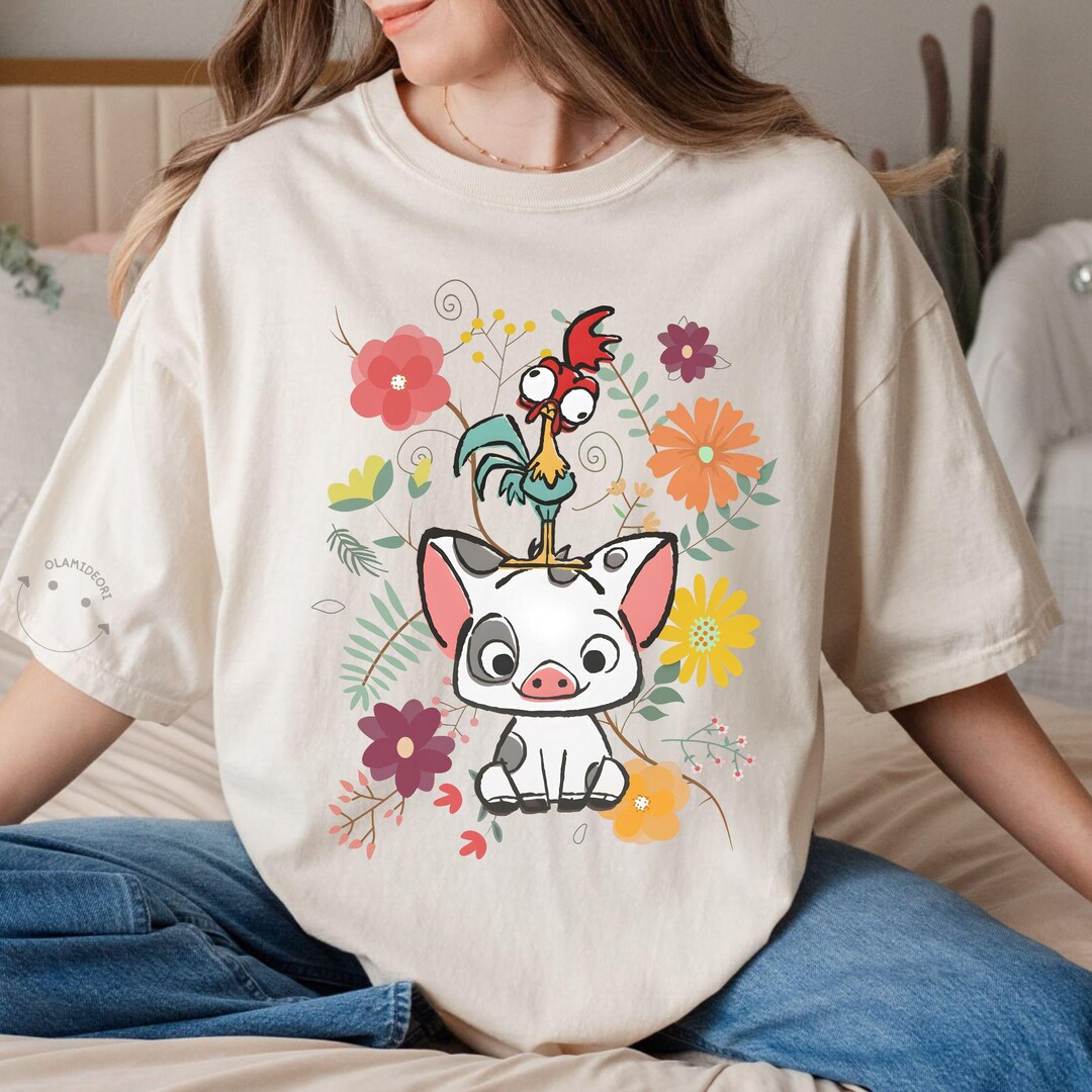 Retro Pua and Hei Hei Floral Comfort Colors T-shirt, Disney Moana Shirt ...