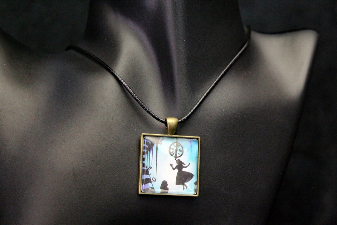 Alice in Wonderland Floating Falling Square Cabochon Neckalce With 18 ...