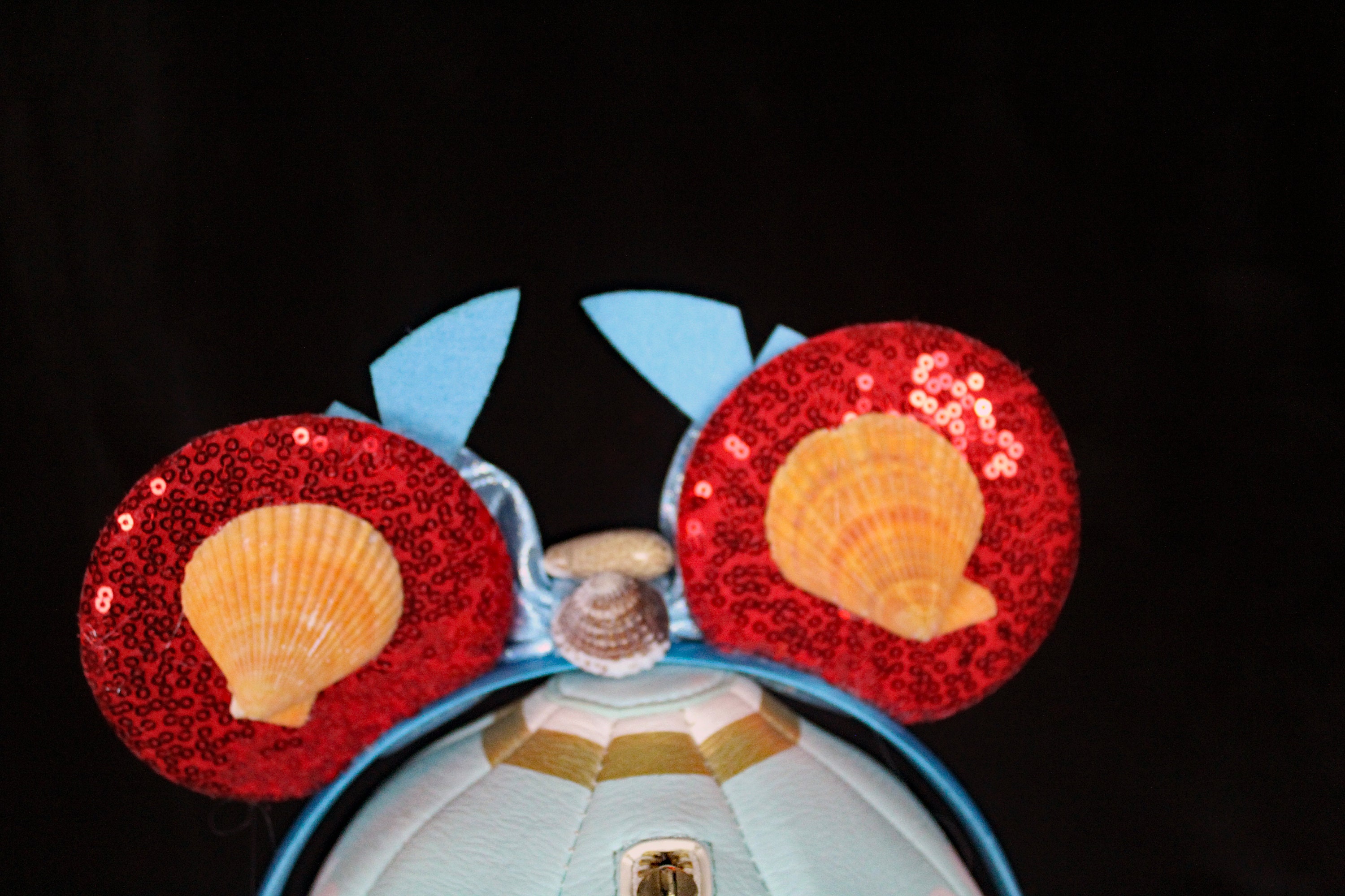 Red and Blue Hawaiian Alien Mouse Ears With Flowers, Seashells, and a ...