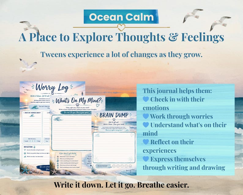 Ocean Brain Dump Journal for Tweens Ages 10-13 | Printable Journal for ...