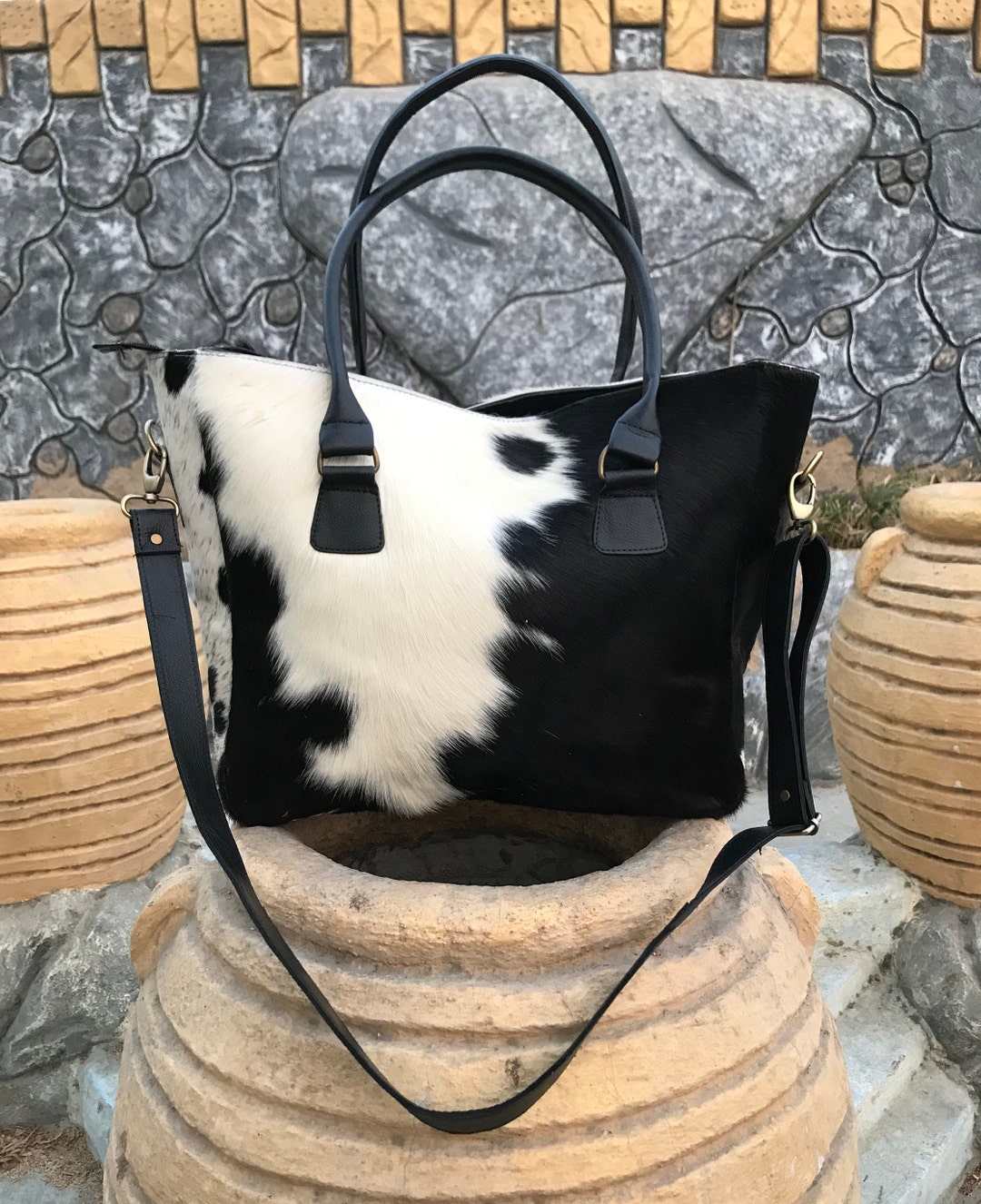 Cowhide Purse Real Hair on Cow Print Tote Bag Large Western Bag Woman ...