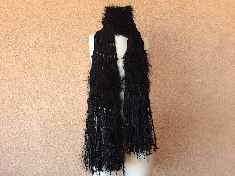 Hand Knit Black Scarf: Feathery Texture, Stevie Nicks Inspired - Etsy