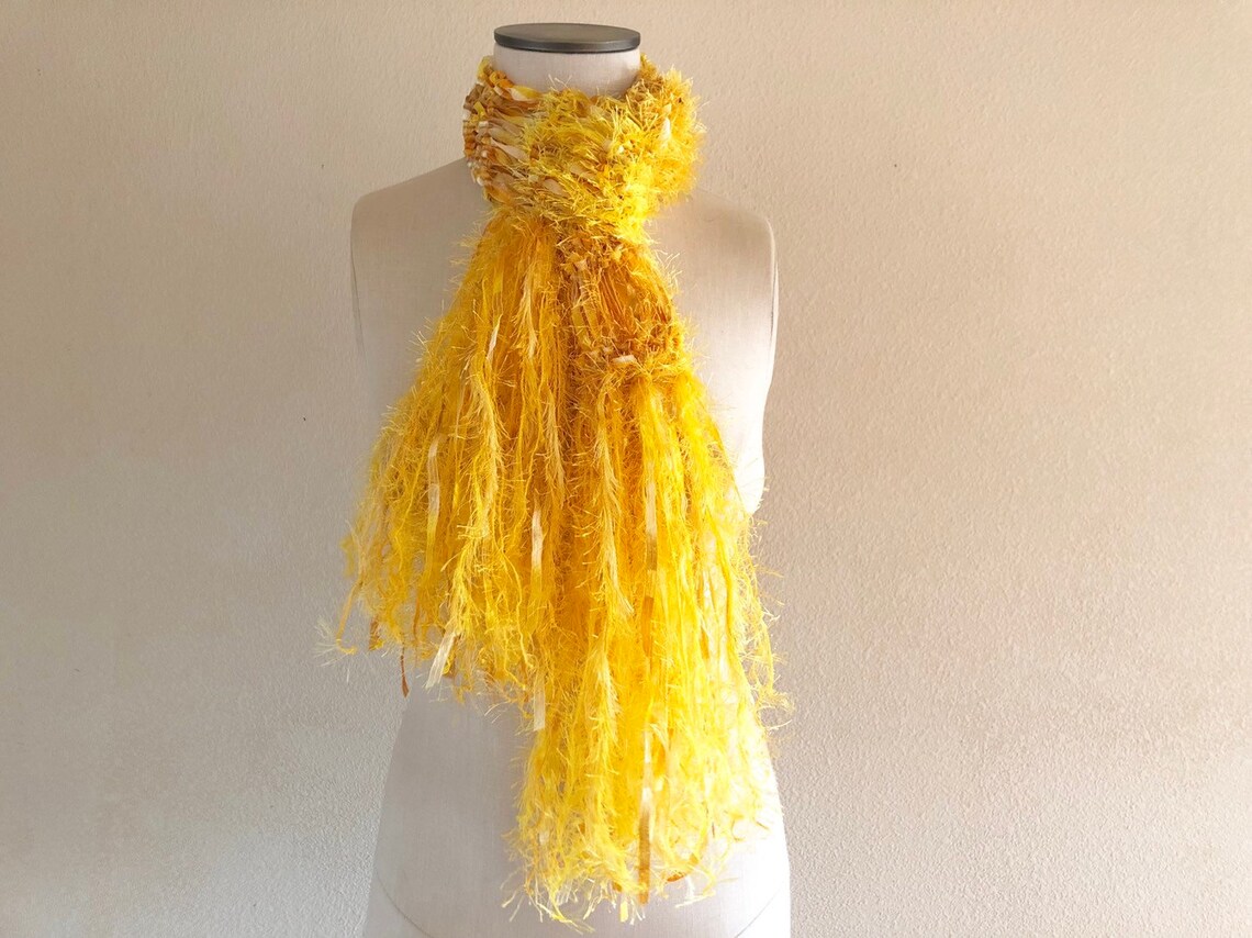 Yellow Ribbon Scarf Golden Yellow Scarf Hand Knit Women's - Etsy