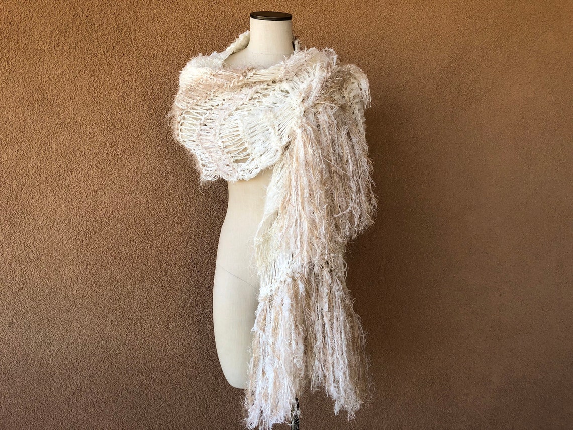 Cream Ivory Scarf With Beige Taupe Tan. Feathery Fringe Hand - Etsy