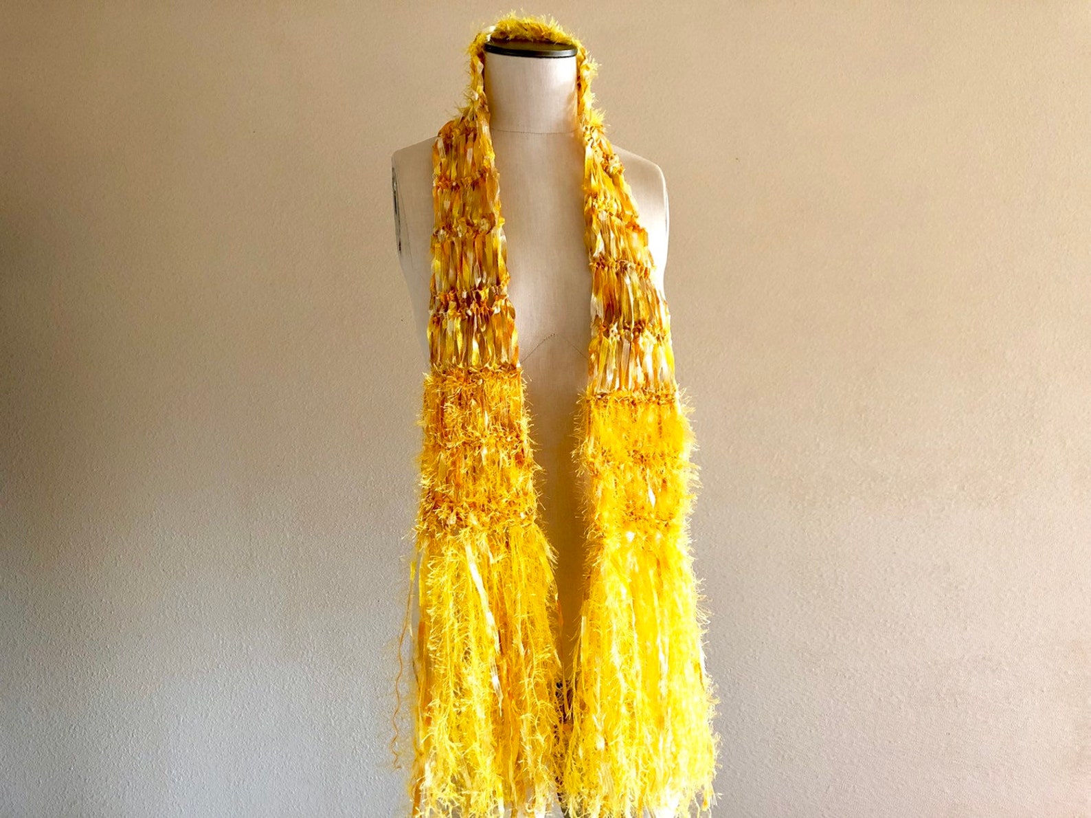 Yellow Ribbon Scarf Golden Yellow Scarf Hand Knit Women's - Etsy