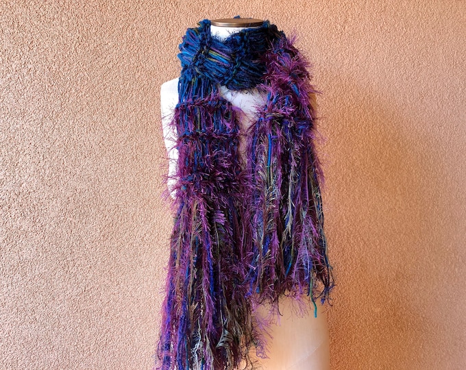 Peacock Scarf Blue Purple Green Teal Dark Violet Scarf, Long Scarf Hand ...