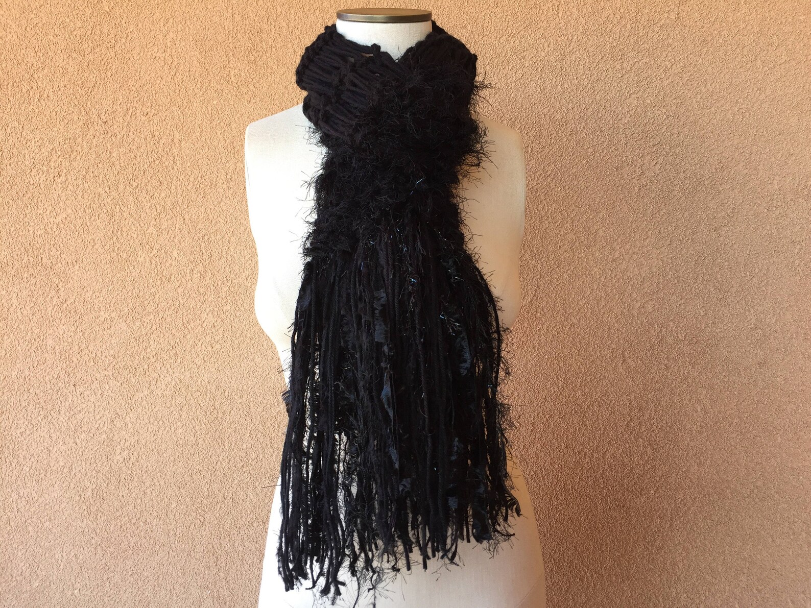 Hand Knit Black Scarf: Feathery Texture, Stevie Nicks Inspired - Etsy