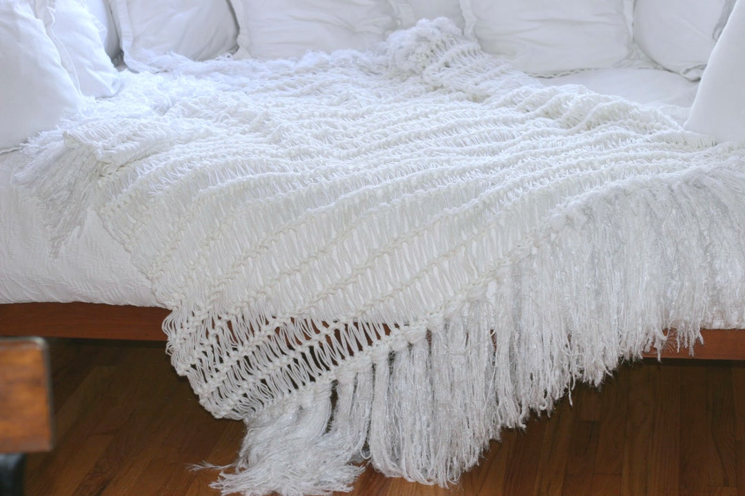 Throw Mother Gift White Blanket White Throw White Bedding Fringe Home ...