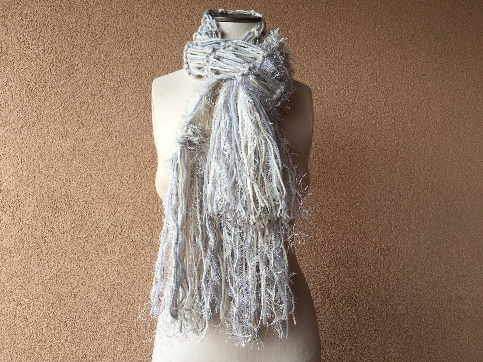 Light Grey Scarf Silver Gray and Ivory Off White Scarf | Etsy