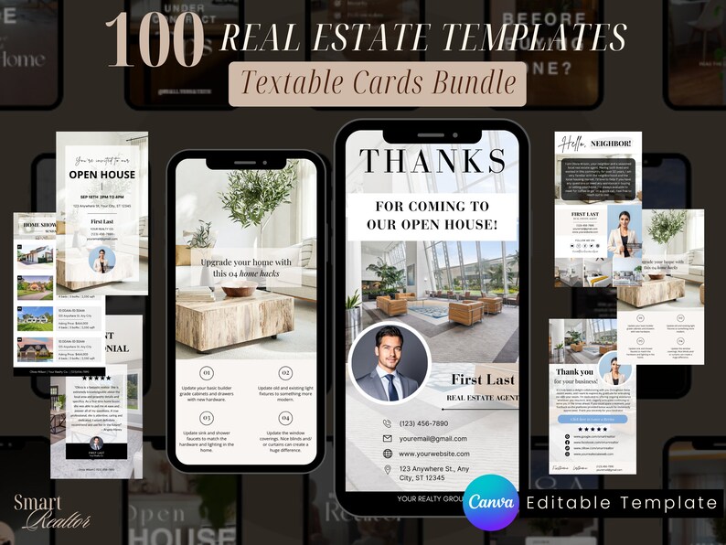 100 Textable Prospecting Cards Digital Business Card Bundle Real Estate ...