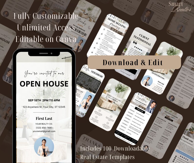 100 Textable Prospecting Cards Digital Business Card Bundle Real Estate Marketing Canva Template ...