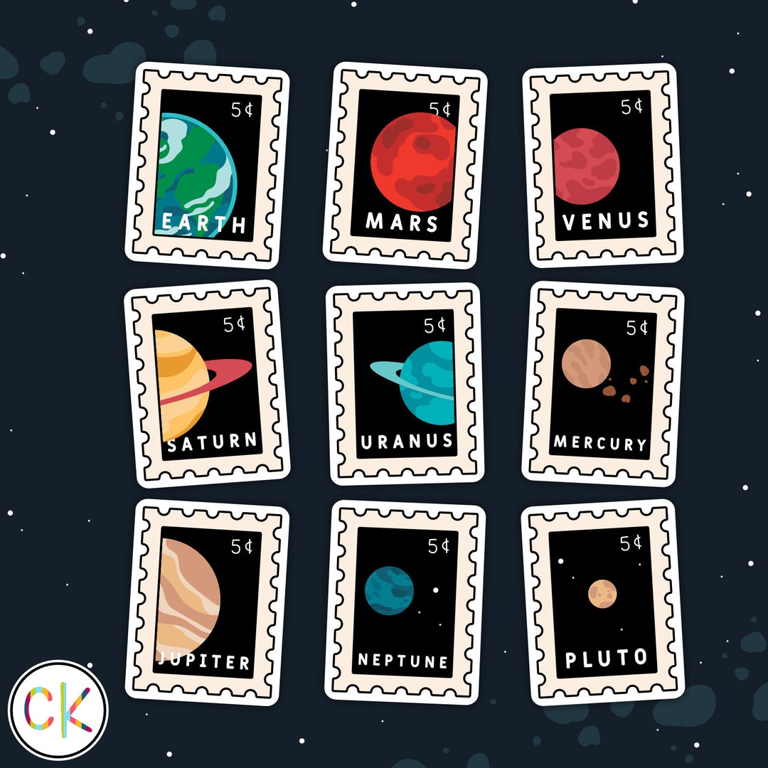 Solar System Postage Stamp Stickers Planet Stickers Fun Planet Stickers ...