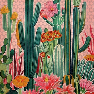 Vintage Mexican Cactus Poster Colorful Mexican Art Print Traditional ...