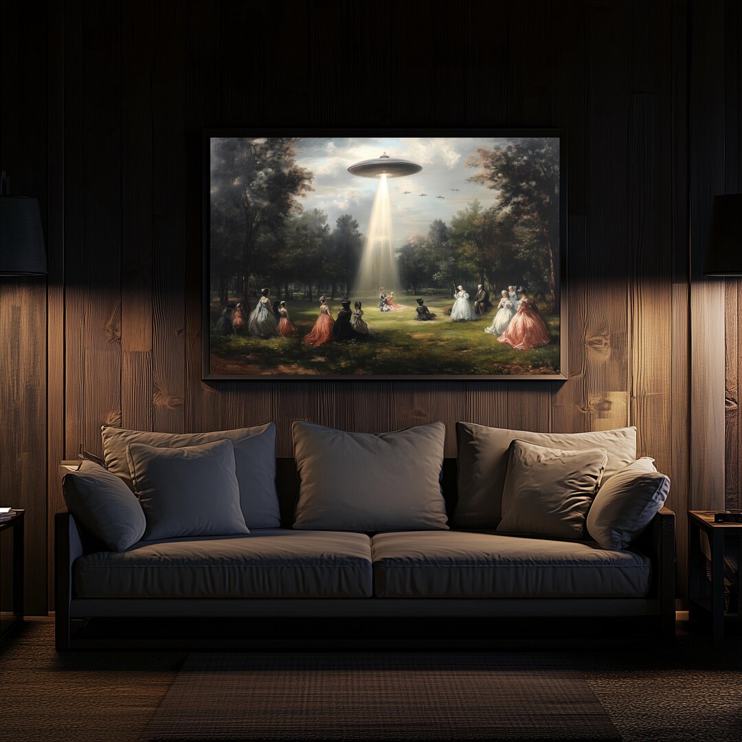 Vintage UFO Encounter Art Print | Whimsical Victorian Alien Abduction ...