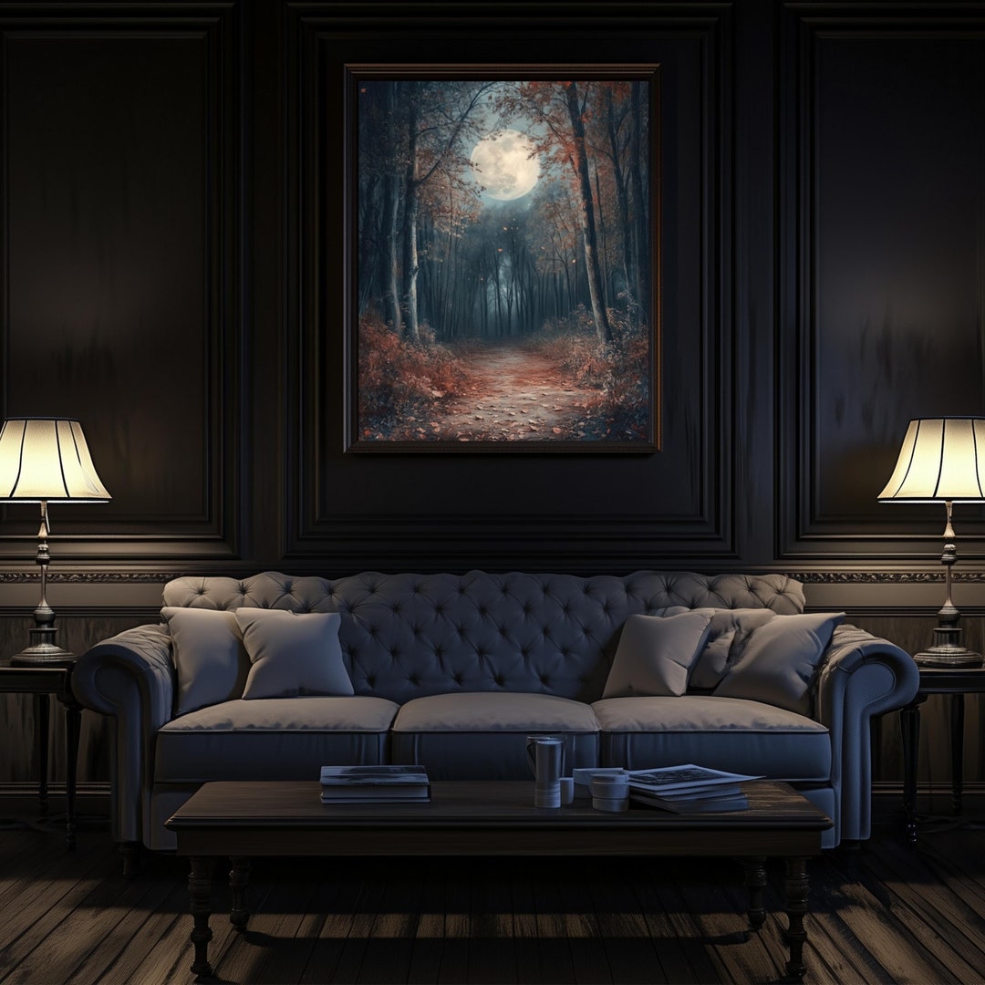 Mystical Moonlit Forest Path Art Print Dark Enchanted Woods Spooky ...