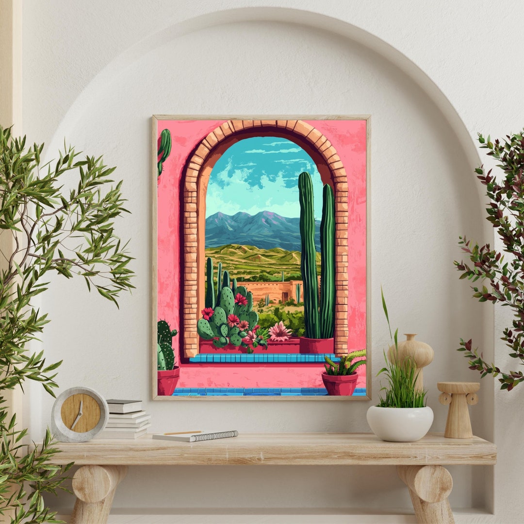 Southwestern Mexican Window View Digital Art Print Desert Cactus ...