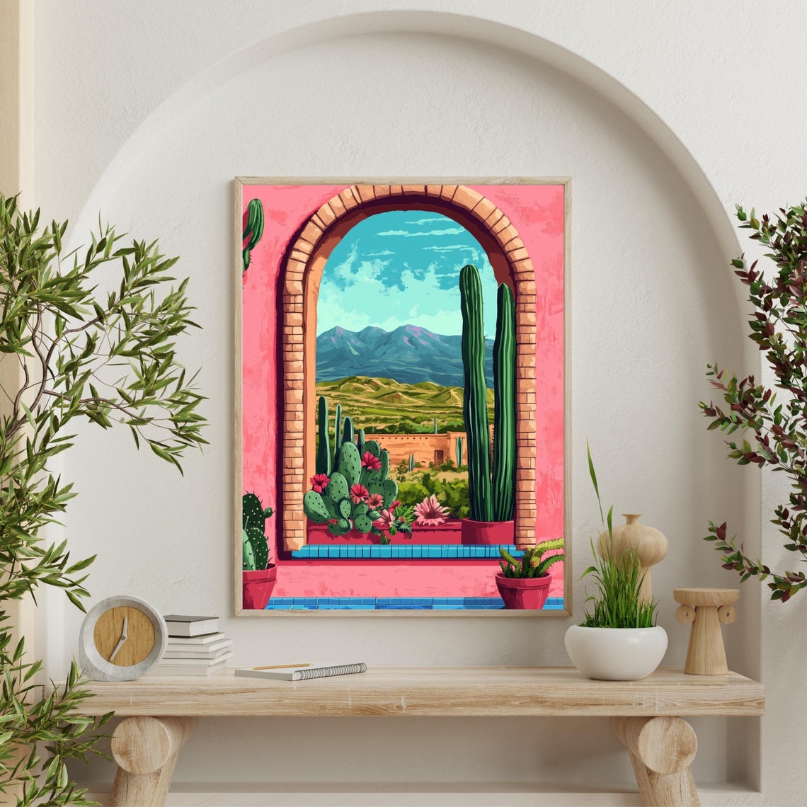 Southwestern Mexican Window View Digital Art Print Desert Cactus ...