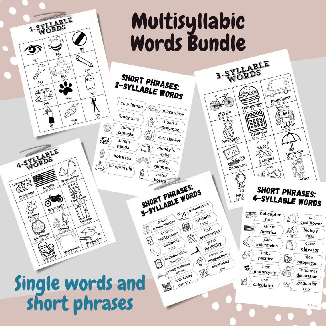 Articulation Multisyllabic Words List, Phono Activity Bundle, Summer ...