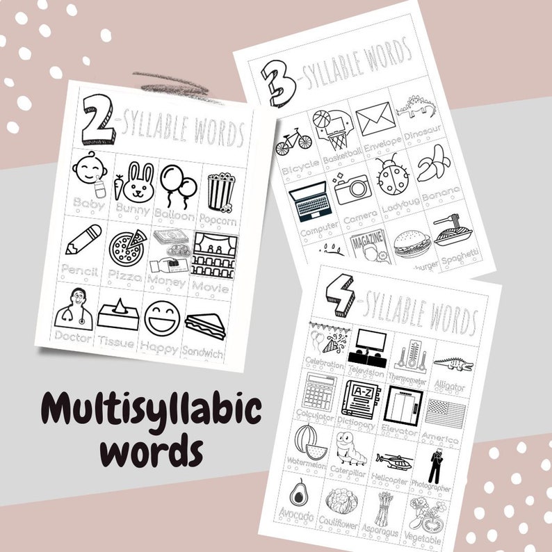 Printable Multisyllabic Words List, Coloring Activity for Preschoolers ...