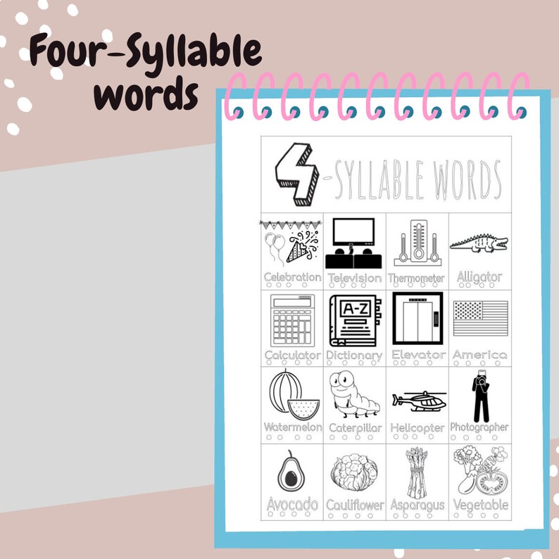 Printable Multisyllabic Words List, Coloring Activity for Preschoolers ...