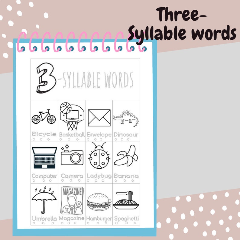 Printable Multisyllabic Words List, Coloring Activity for Preschoolers ...