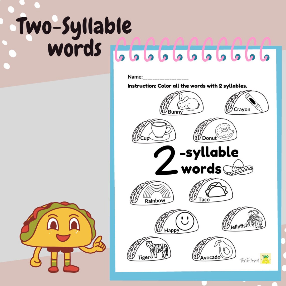 Taco Multisyllabic Words Phono Artic Worksheet, Articulation ...