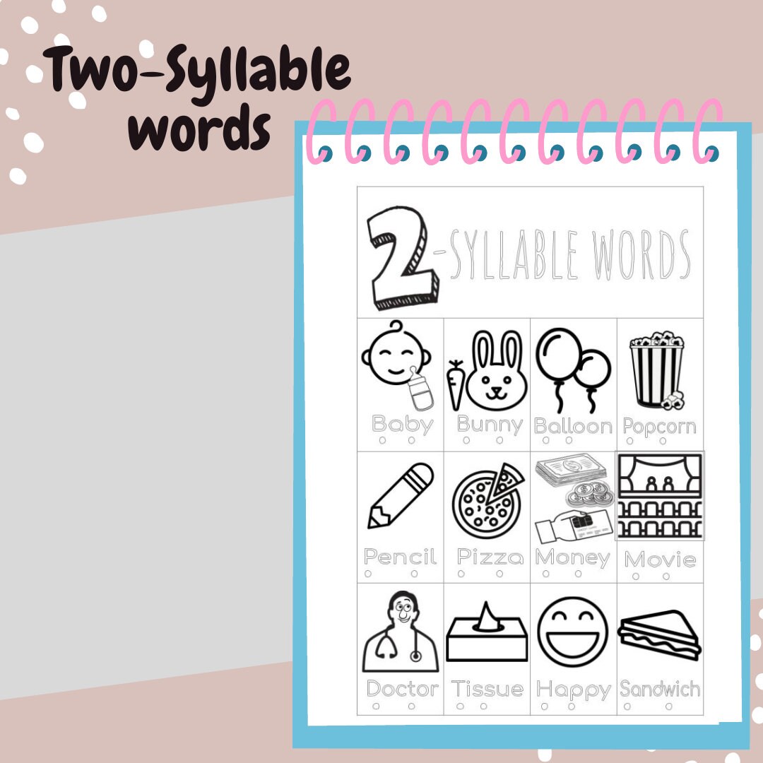 Printable Multisyllabic Words List, Coloring Activity for Preschoolers ...