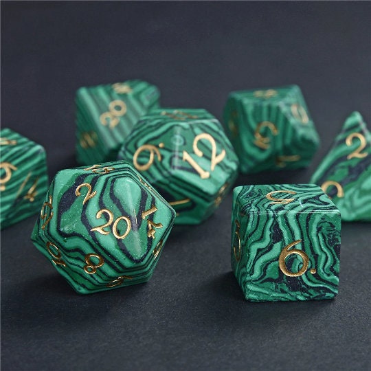 Malachite Dice Set Dnd Dungeons & Dragons Game RPG Gemstones Tabletop ...