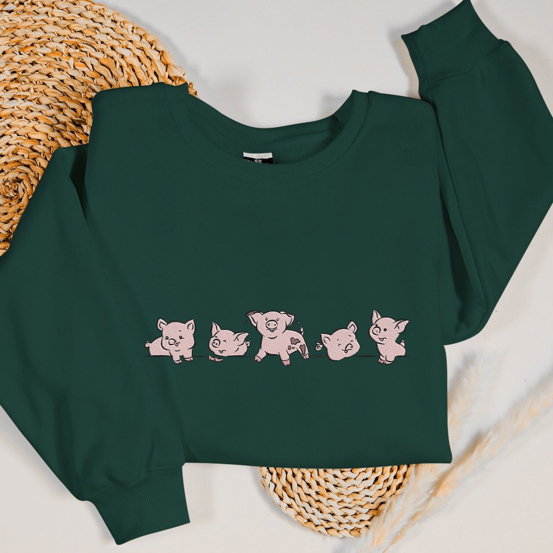 Retro Cute Pigs Embroidered Sweatshirt Pig Lover Sweatshirt Pet Lover ...