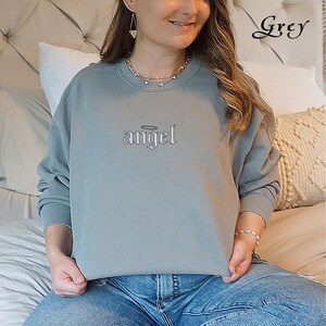 Embroidered Angel Sweatshirt, Angel Wings Crewneck, Women's Fashion ...