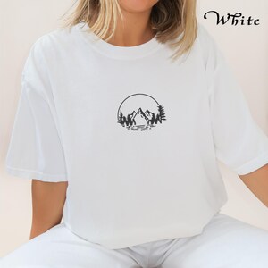 Embroidered Trees and Mountains Shirt, Mountain Landscape Tee, Forest ...