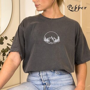 Embroidered Trees and Mountains Shirt, Mountain Landscape Tee, Forest ...