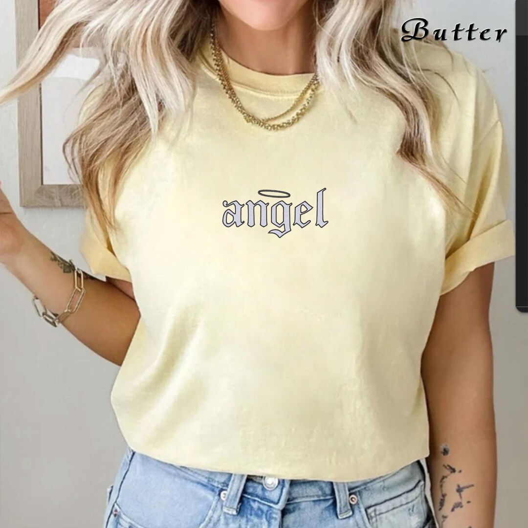 Embroidered Angel Tshirt, Angel Wings Shirt, Women's Fashion, Angel on ...