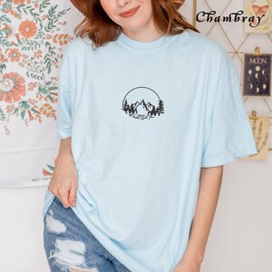Embroidered Trees and Mountains Shirt, Mountain Landscape Tee, Forest ...