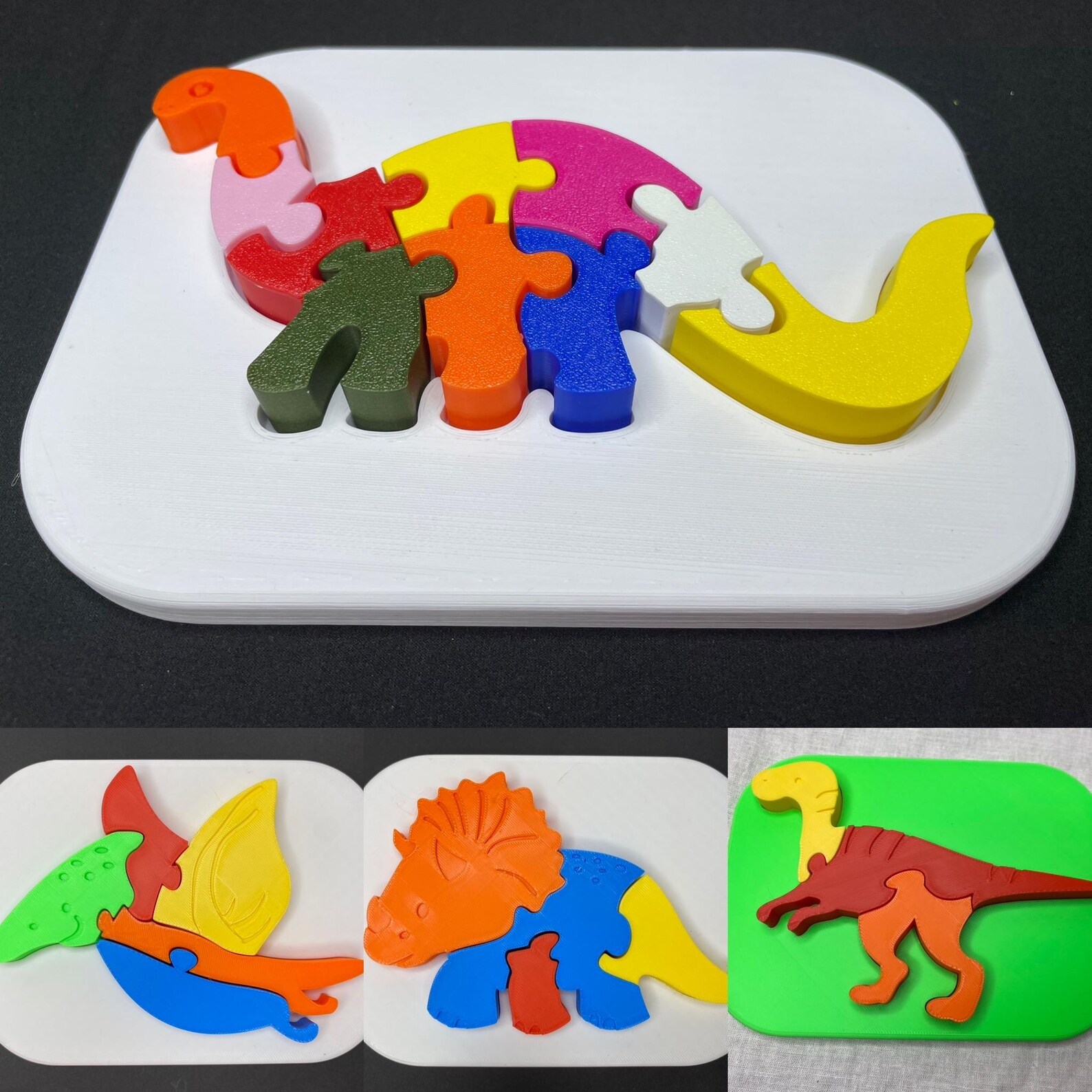 Dinosaur Puzzles Set of 4 Brontosaurus Pterodactyl Triceratops ...