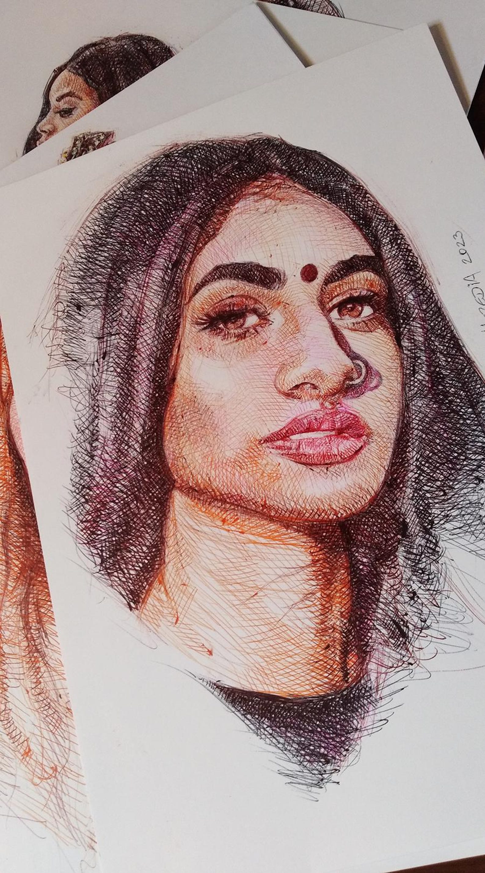 Pen Portrait, Custom Portrait Drawing, Hand-drawn Colored Pen Art ...