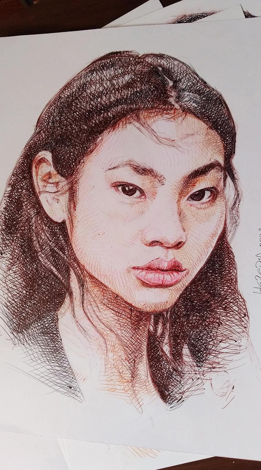 Pen Portrait, Custom Portrait Drawing, Hand-drawn Colored Pen Art ...