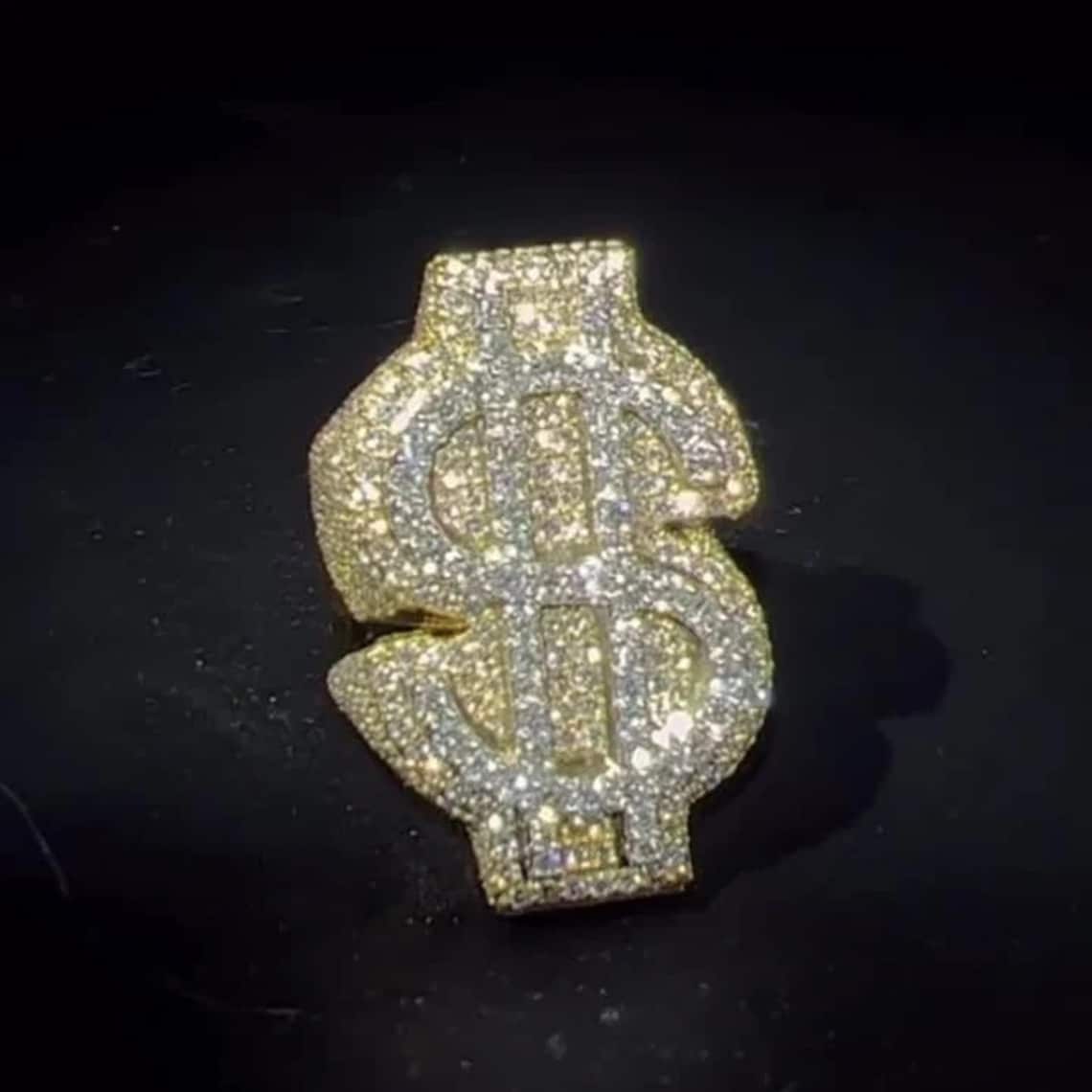 Men's Iced Out Dollar Sign Money Moissanite Ring 925 Silver VVS Diamond ...