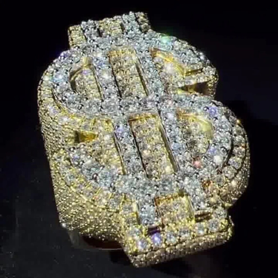 Men's Iced Out Dollar Sign Money Moissanite Ring 925 Silver VVS Diamond ...