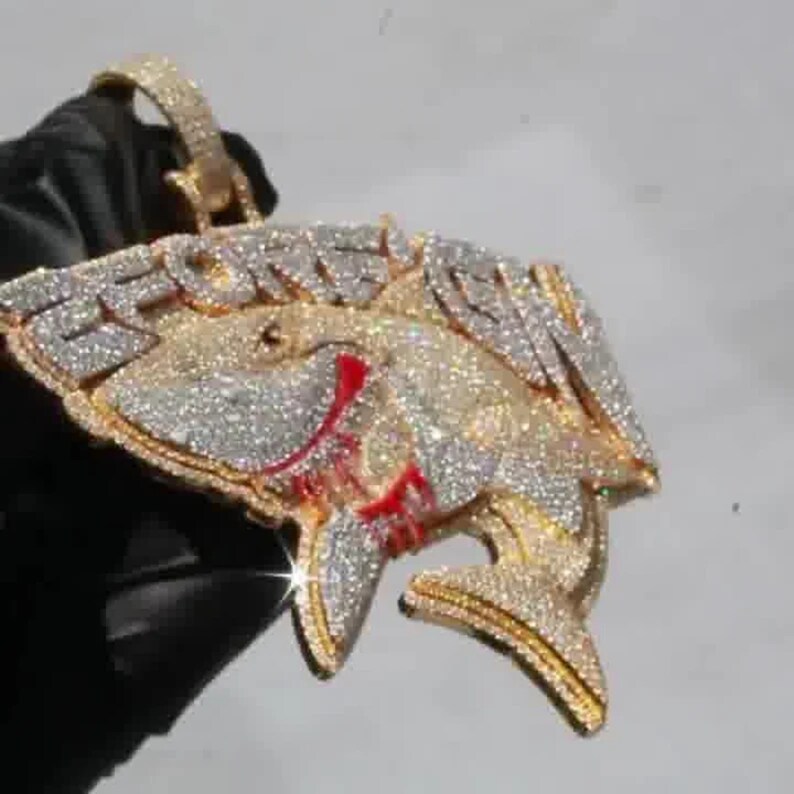 Custom Moissanite Shark Pendant, Iced Out Any Letter Logo Design VVS ...