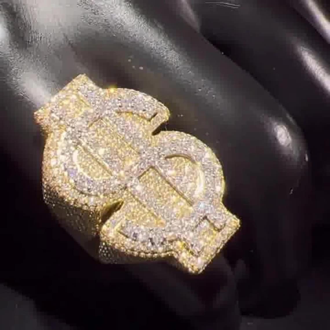Men's Iced Out Dollar Sign Money Moissanite Ring 925 Silver VVS Diamond ...