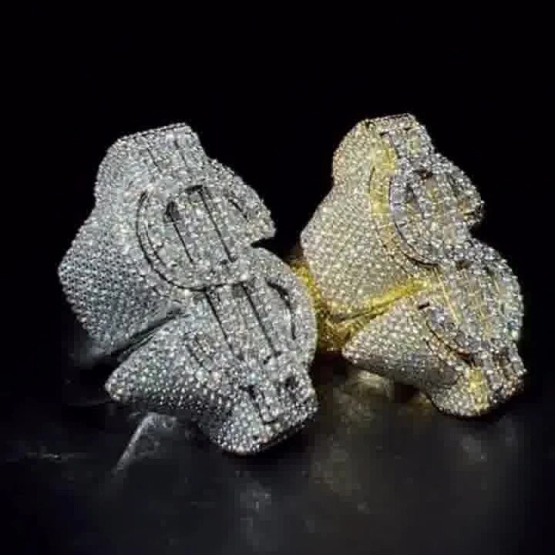 Men's Iced Out Dollar Sign Money Moissanite Ring 925 Silver VVS Diamond ...