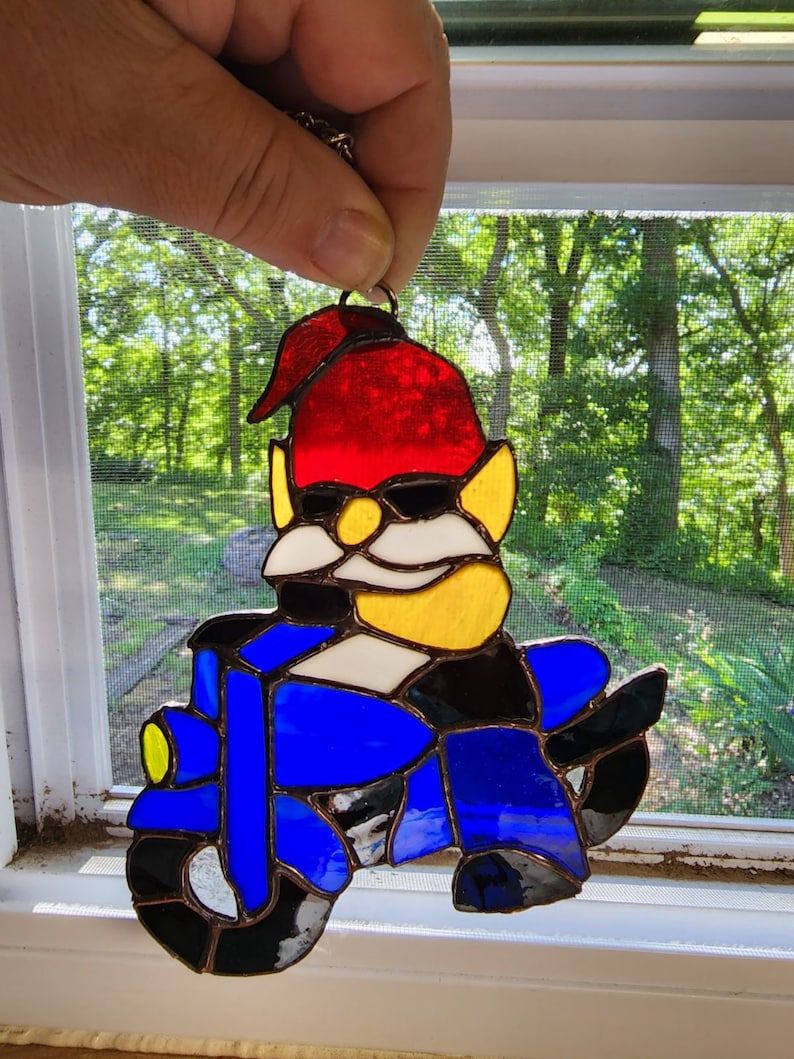 Suncatcher,gnome,home Decor,motorcycle,stained Glass,wall Hanging ...