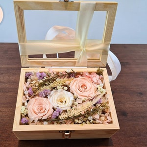 Pinewood Box Filled With 3 Infinity Roses and an Assortment of Dried ...
